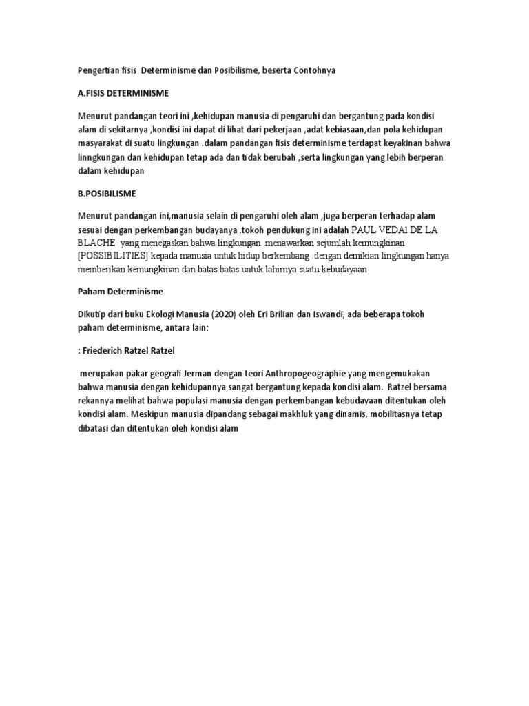 Pengertian Paham Determinisme Dan Posibilisme | PDF