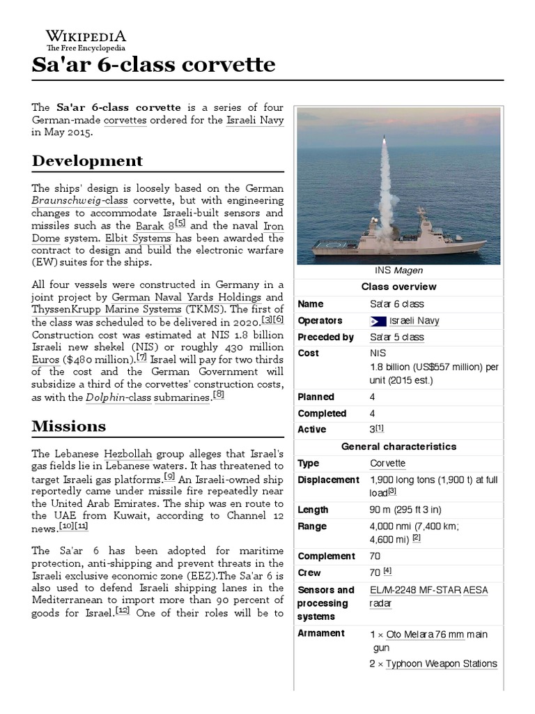 Sa'ar 6-Class Corvette | PDF | Naval Warfare | Warships
