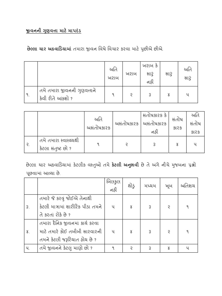 Gujarati Whoqol Bref | PDF