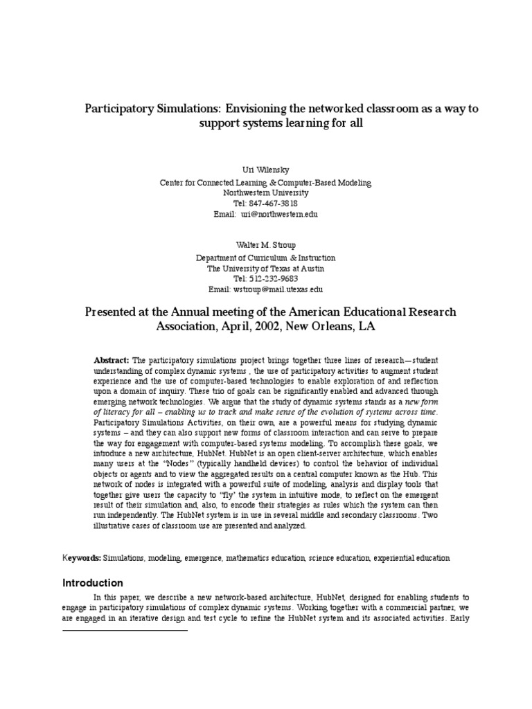 WILENSKY, Uri. Participatory - Simulations - Networked - Classroom | PDF WILENSKY, Uri. Participatory - Simulations - Networked - Classroom | PDF