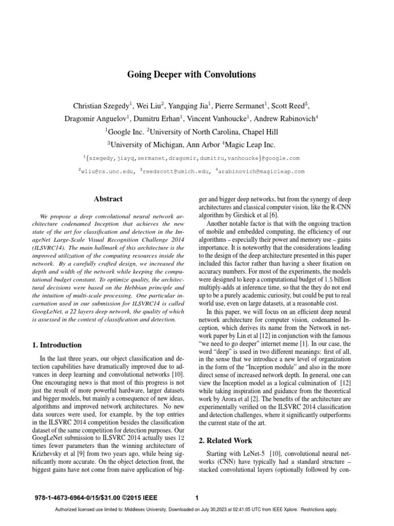 Going_deeper_with_convolutions | PDF | Deep Learning | Cybernetics