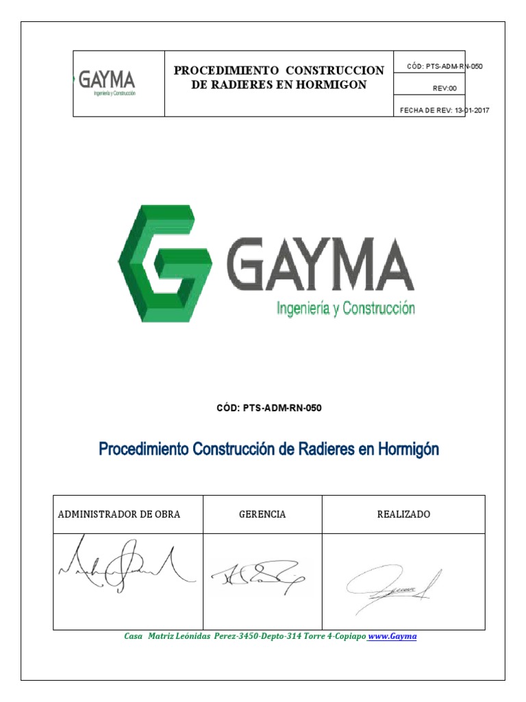 Pe-pry-049 Rev.0 - Construccion de Radieres en Hormigon | PDF ...