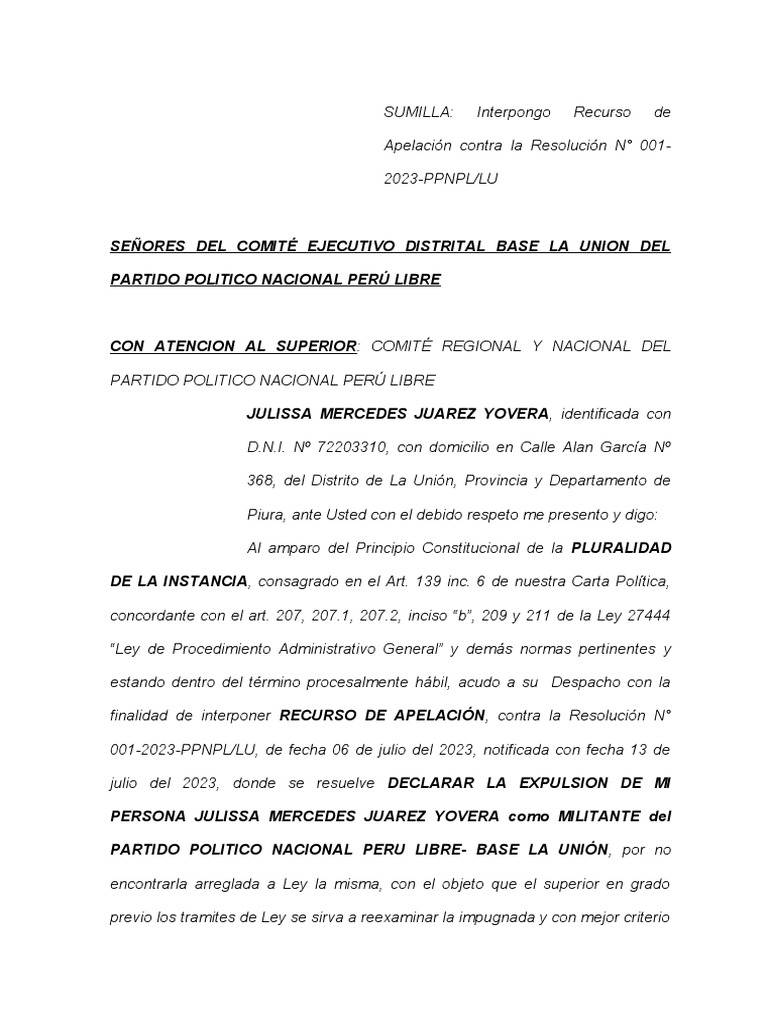 Apelacion Caso Yulissa Juarez | PDF