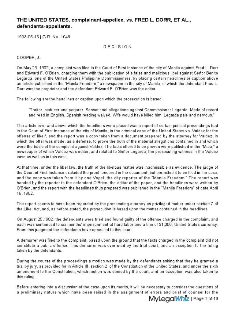 US Vs Dorr | PDF | Jury Trial | Defamation