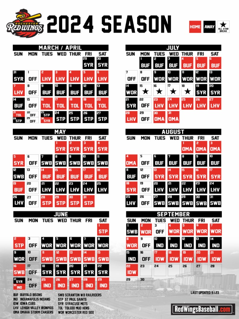 2024 Rochester Red Wings Schedule | PDF