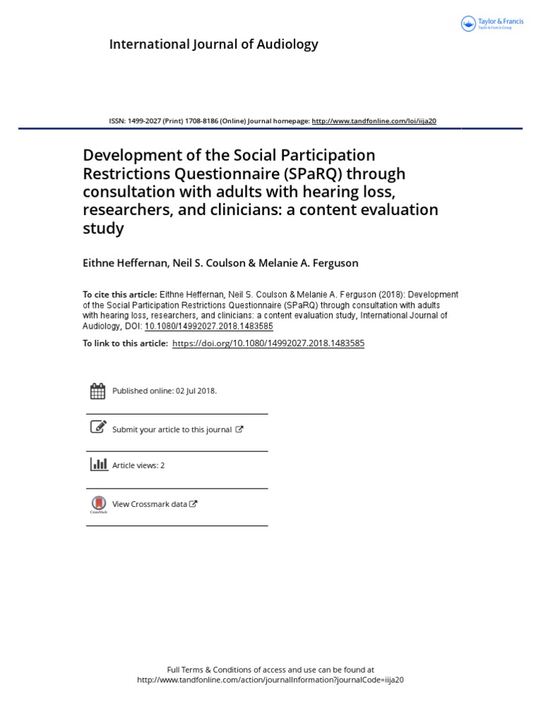 Development of The Social Participation Restrictions Questionnaire SPaRQ Through Consultation ...