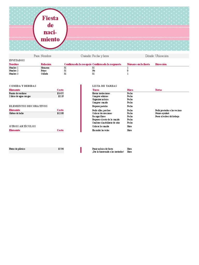 Planificador de Eventos Editable | PDF