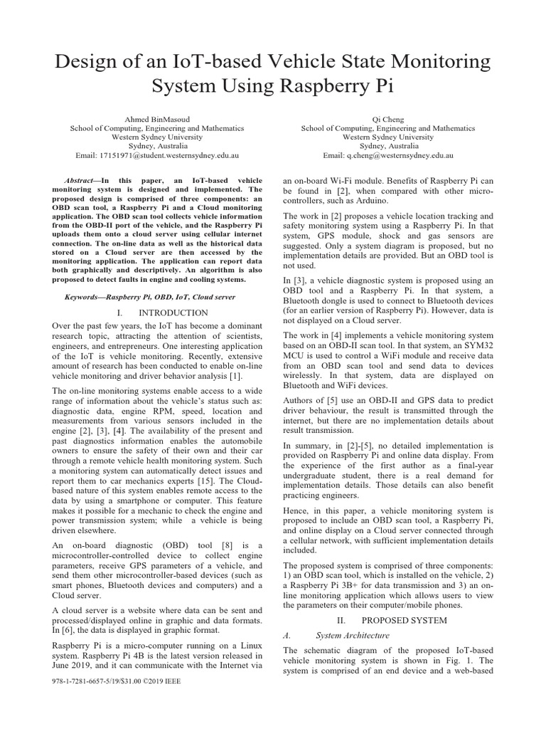 Design Of An Iot Based Vehicle State Monitoring System Using Raspberry