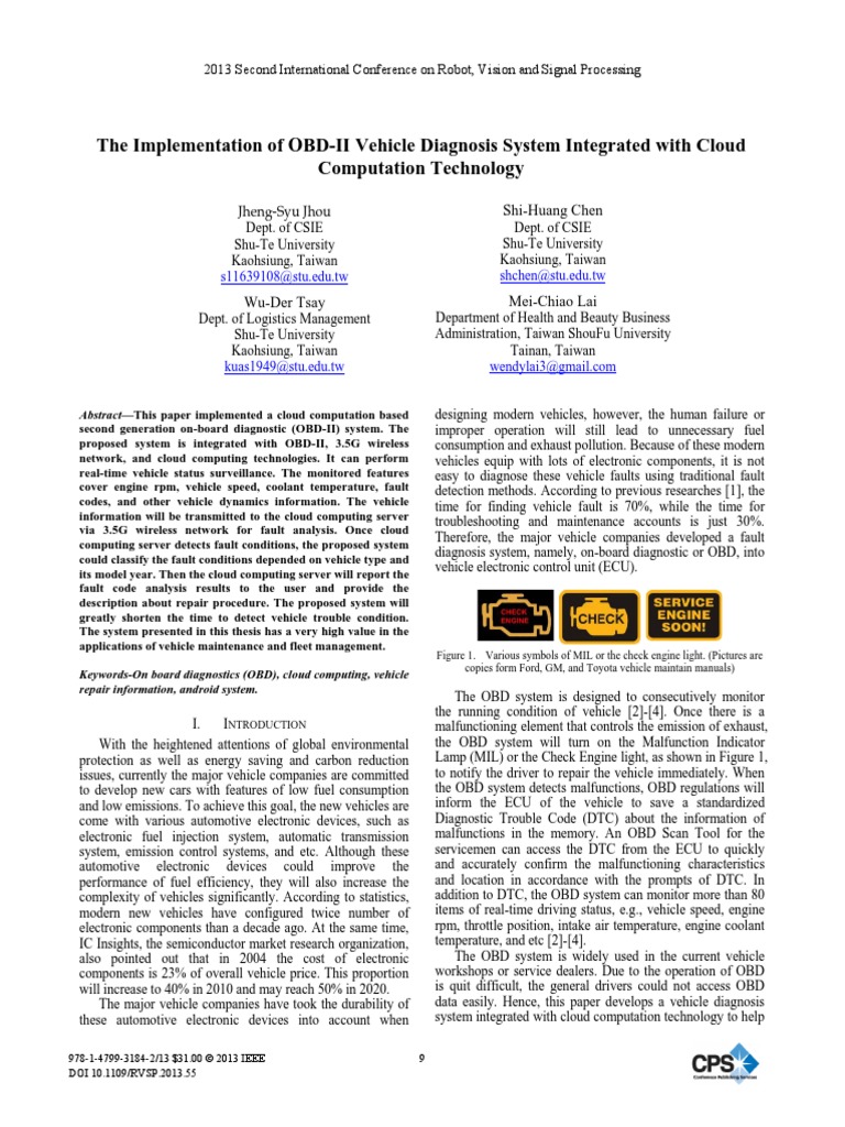 The Implementation Of Obd Ii Vehicle Diagnosis System Integrated With