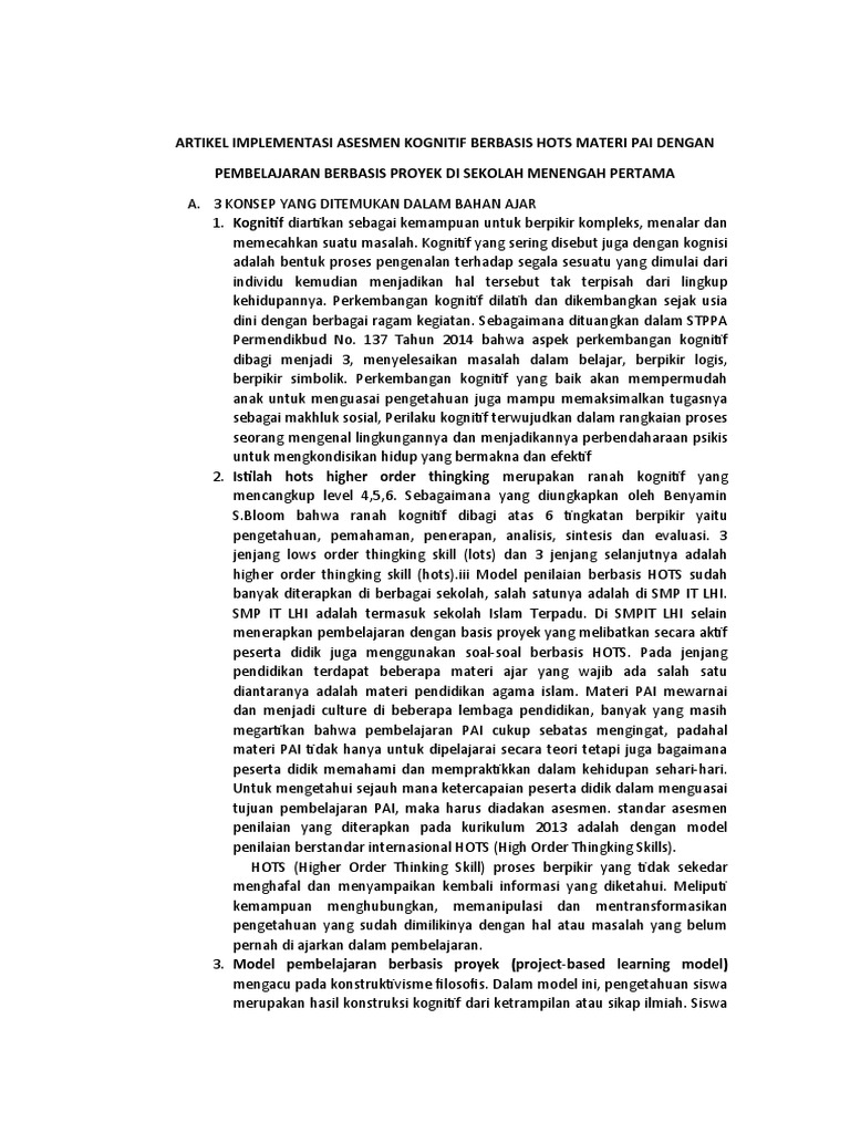 Implementasi HOTS dalam PAI di SMP | PDF