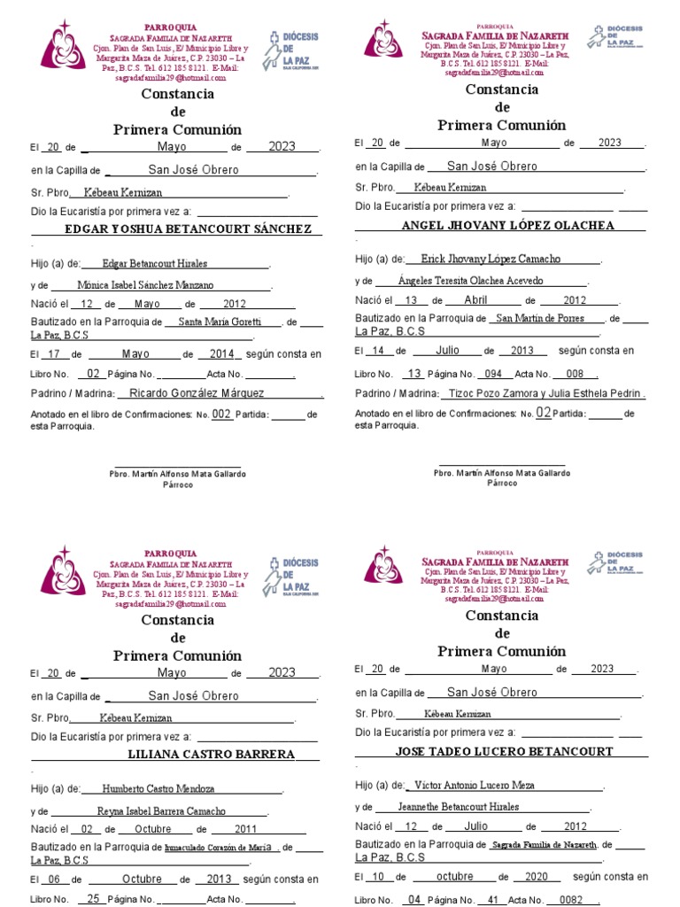 Boletas de Com Sjo 20 Mayo | PDF | Padrino | Religiones abrahámicas