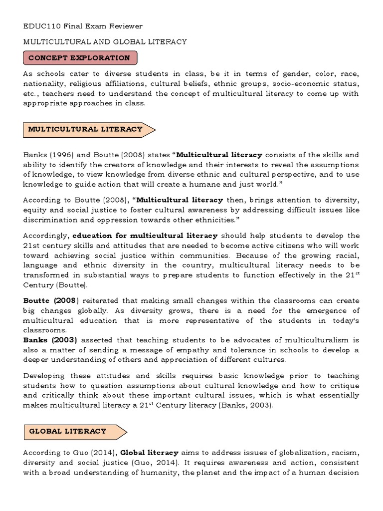 EDUC110 (Multicultural and Global Literacy and SOcial Literacy) Overall ...