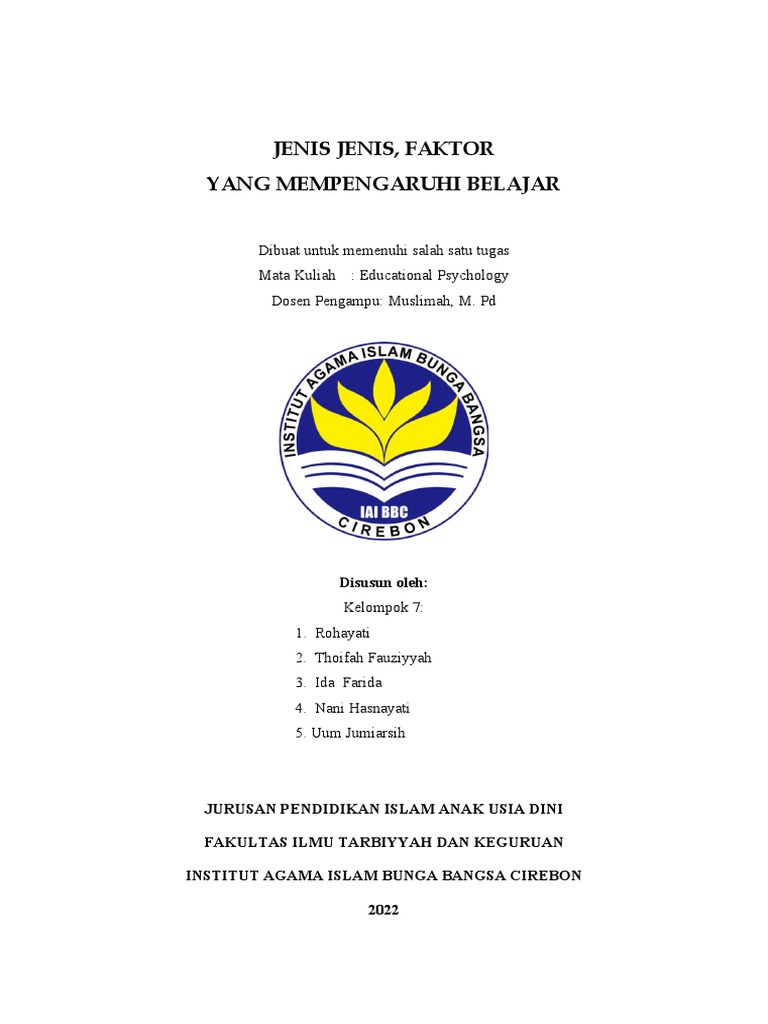 Jenis Jenis Faktor Yang Mempengaruhi Proses Belajar | PDF Jenis Jenis Faktor Yang Mempengaruhi Proses Belajar | PDF