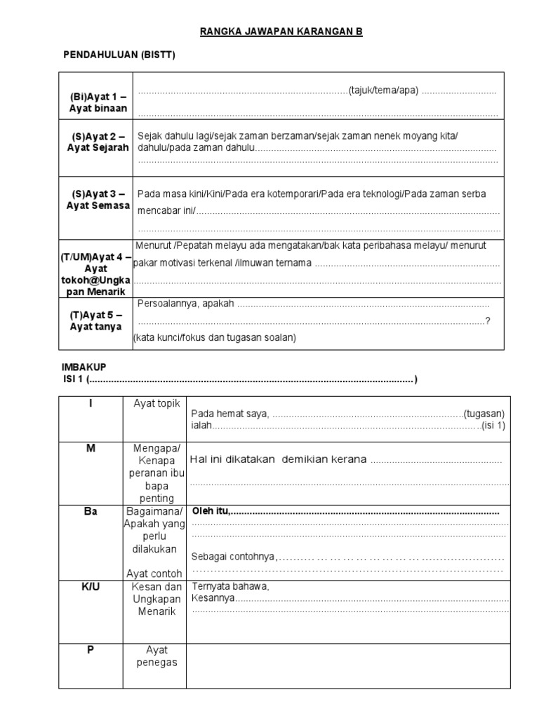 Rangka Jawapan Karangan B Imbakup | PDF