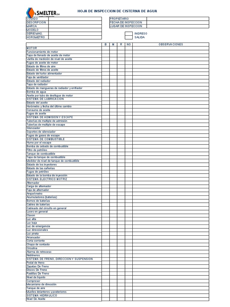 Check List - Cisterna de Agua | PDF | Inyección de combustible | Motores