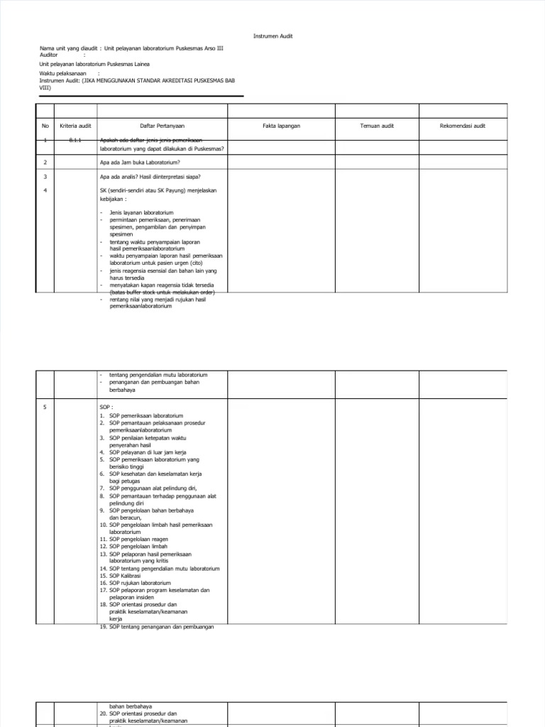 PDF Instrumen Audit Laboratorium | PDF