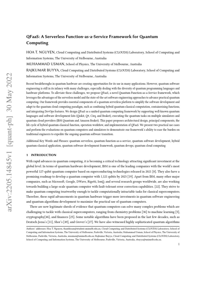 Qfaas: A Serverless Function-As-A-Service Framework For Quantum Computing | PDF | Cloud ...