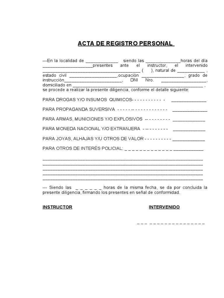 Acta de Registro Personal | PDF