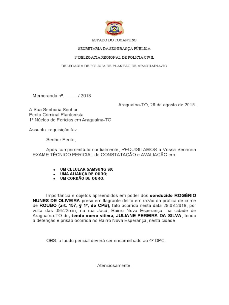 Requisição de Exame Pericial - Roubo | PDF