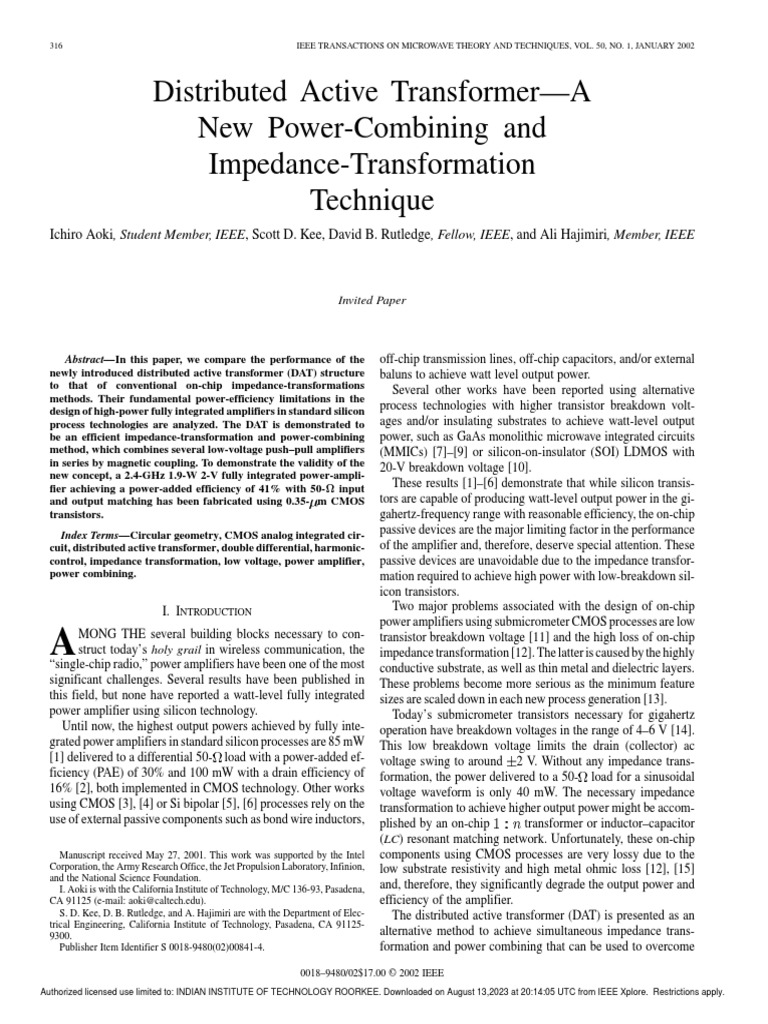 Distributed Active Transformer-A New Power-Combining and Impedance-Transformation Technique ...