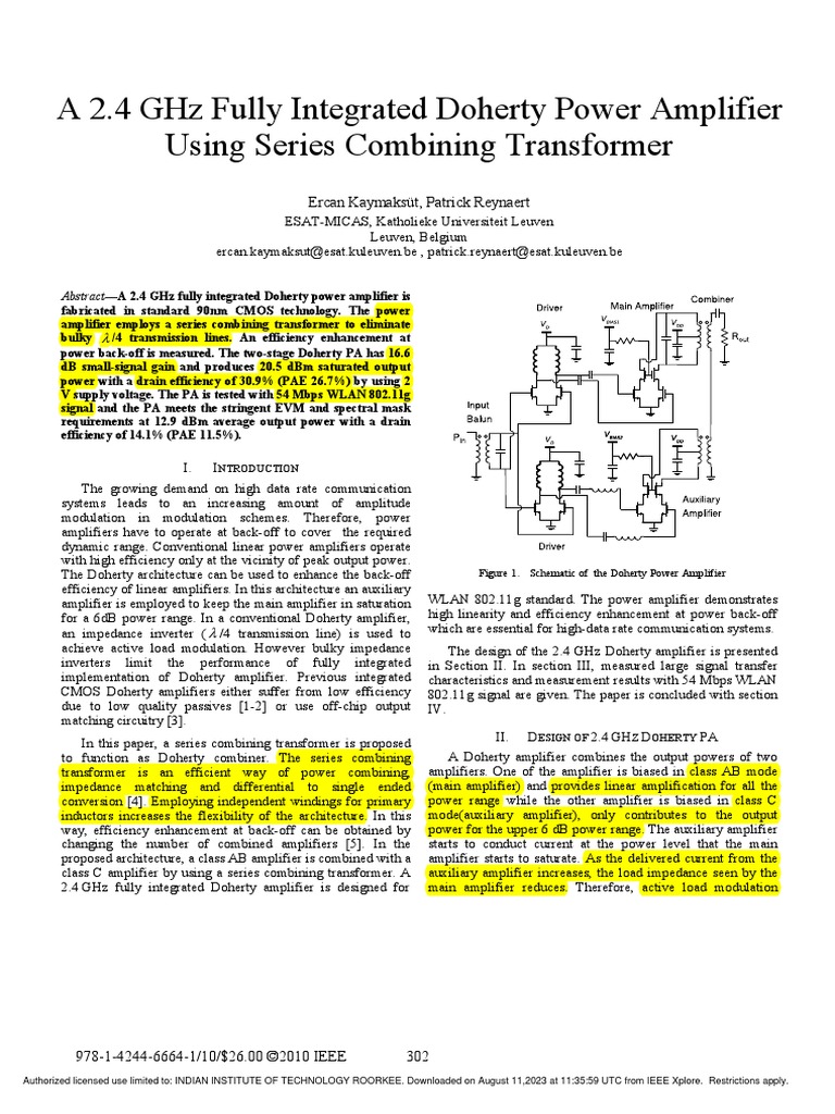 Integrated Doherty Amplifier Design | PDF | Amplifier | Transformer
