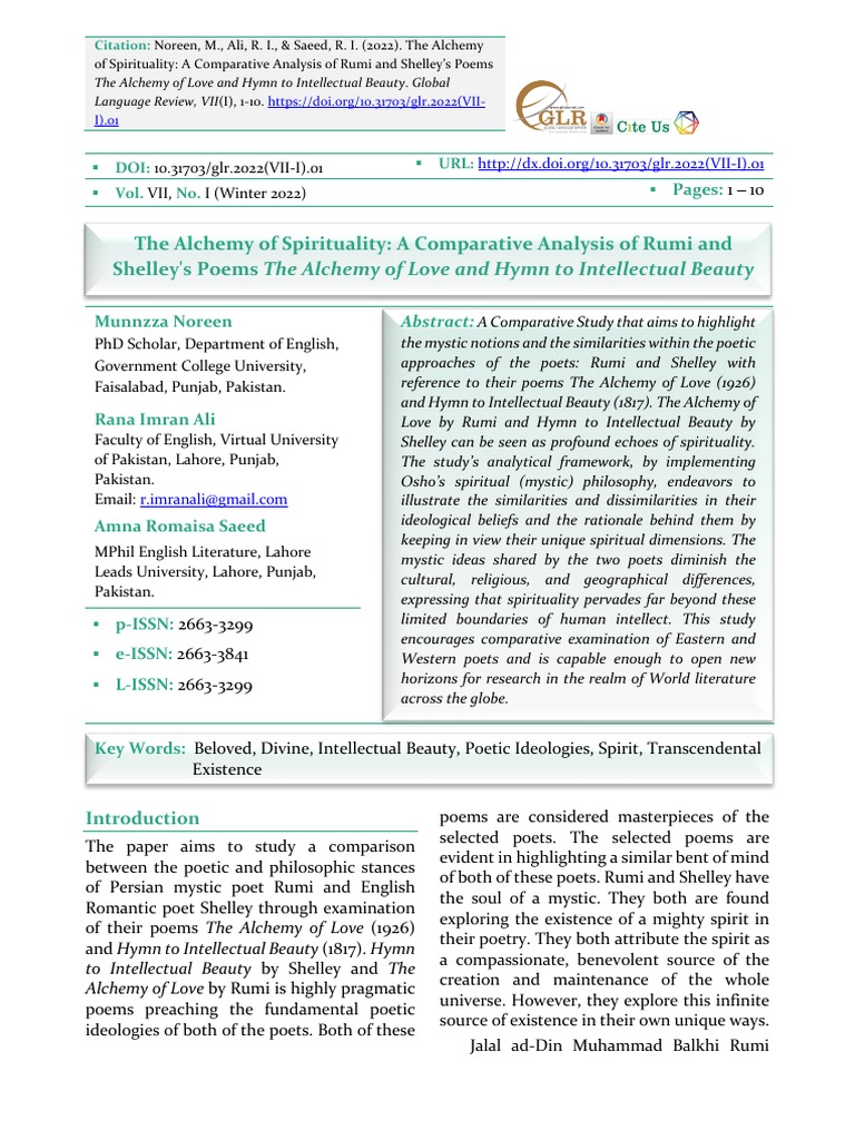The Alchemy of Spirituality A Comparative Analysis of Rumi and Shelley ...