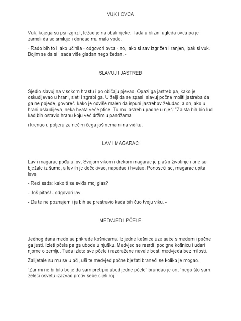 Basne - Vježbe Za Čitanje | PDF