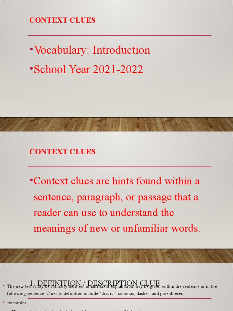 Vocabulary Introduction Context Clues | PDF | Knowledge | Linguistics