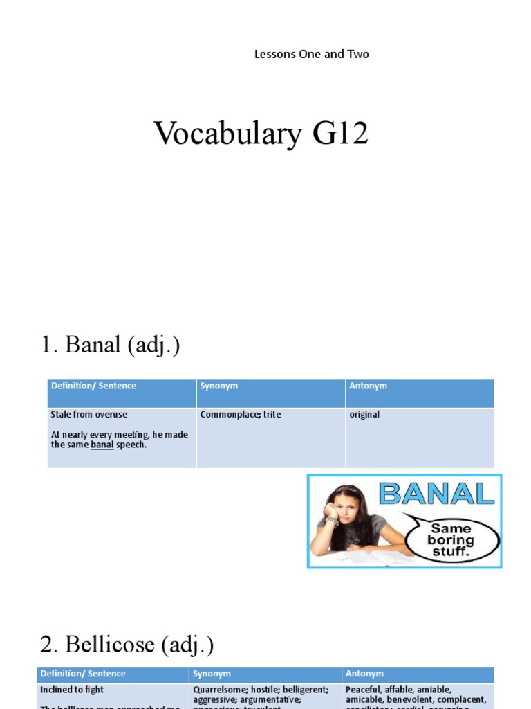 Vocabulary G12: Lessons 1 & 2 | PDF | Lexicology | Language Mechanics