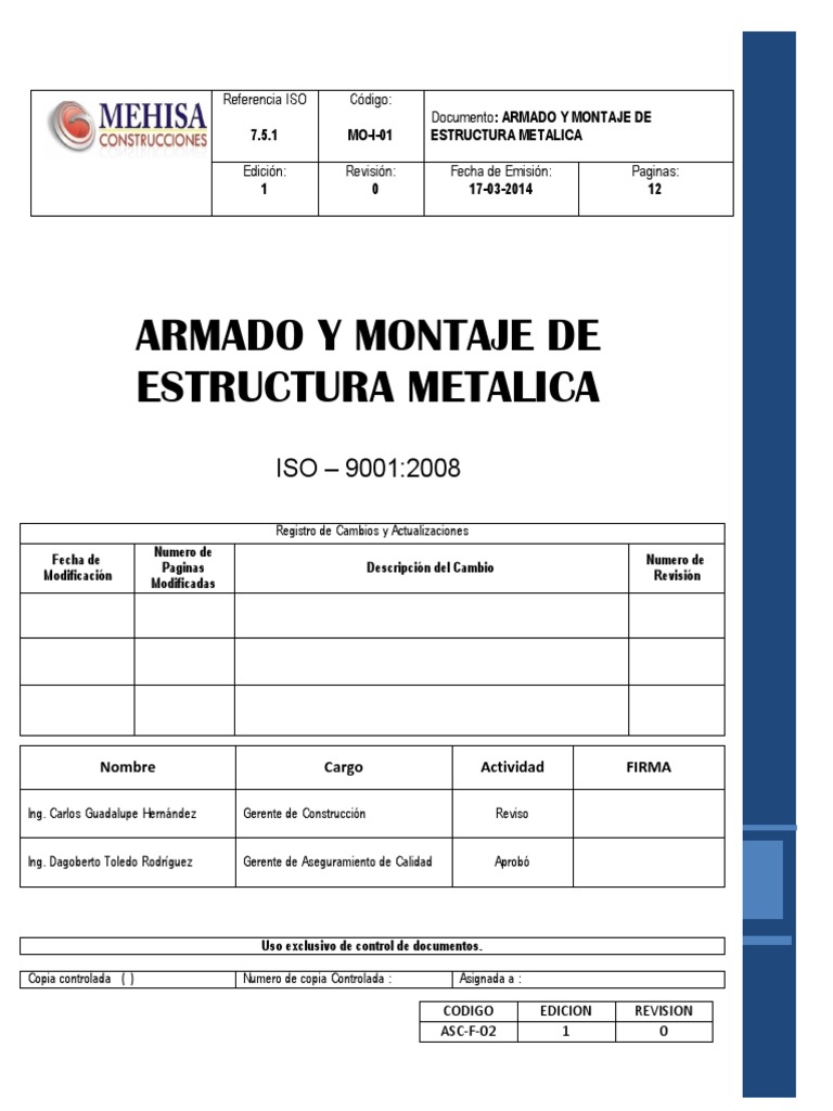 Montaje de Estructura Metálica: Protocolo | PDF | Tornillo | Soldadura