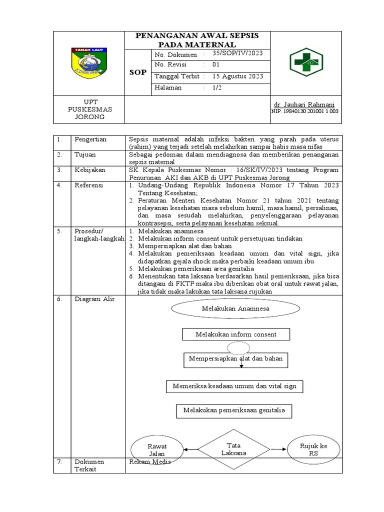 35.SOP Penanganan Awal Sepsis Pada Maternal | PDF | Kesehatan Holistik