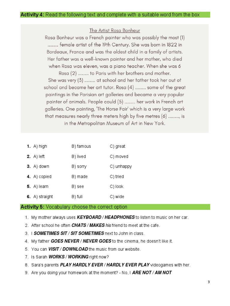 Activity 4: Read The Following Text and Complete With A Suitable Word From The Box | PDF