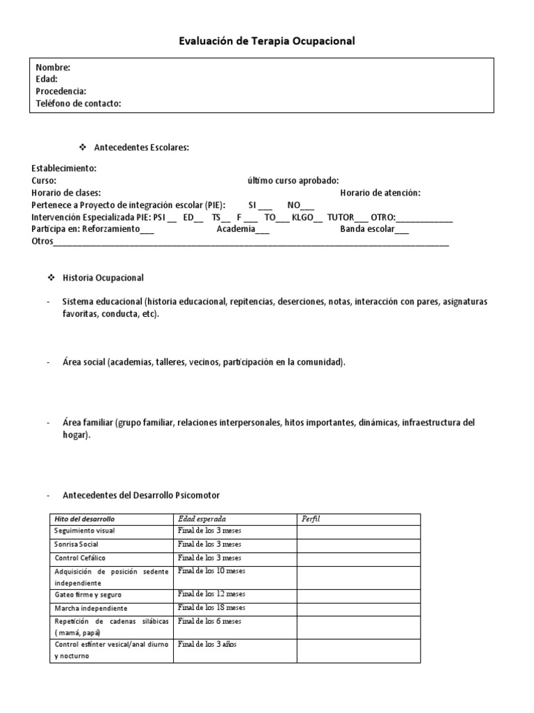 Evaluación Integral en Terapia Ocupacional | PDF