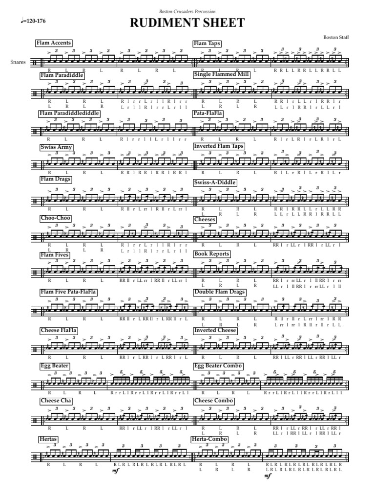 Boston_Crusaders_Rudiment_Sheet_2022 | PDF | Musical Instruments ...