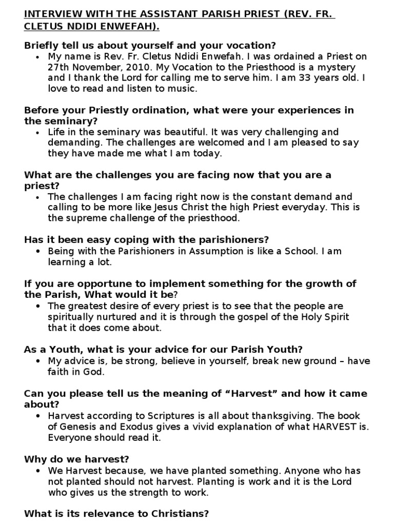 Interview Sections | PDF | Priest | Prayer
