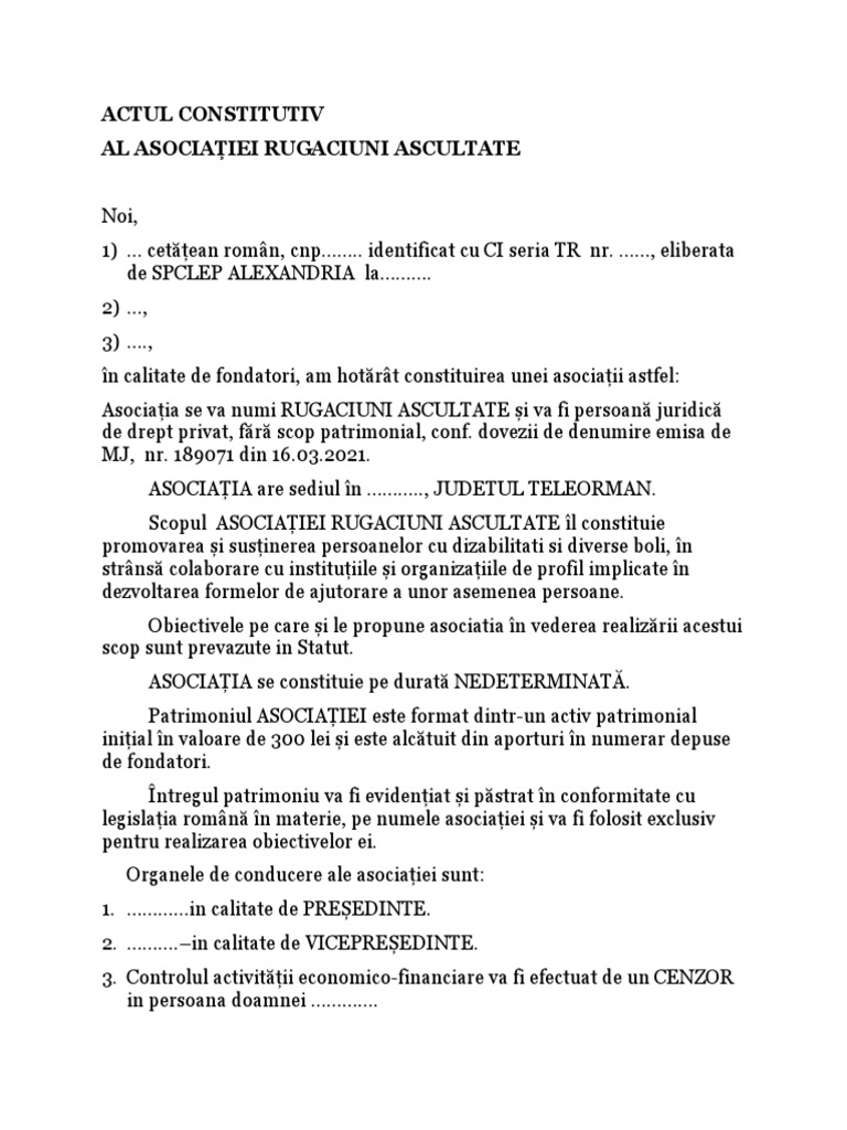 Act Si Statut, Asociatie, Model, Tipizat | PDF