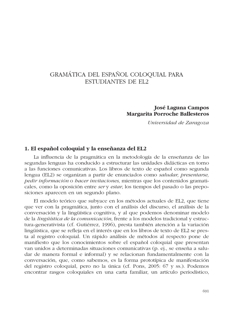 Gramática Del Español Coloquial para Estudiantes de El2: José Laguna ...