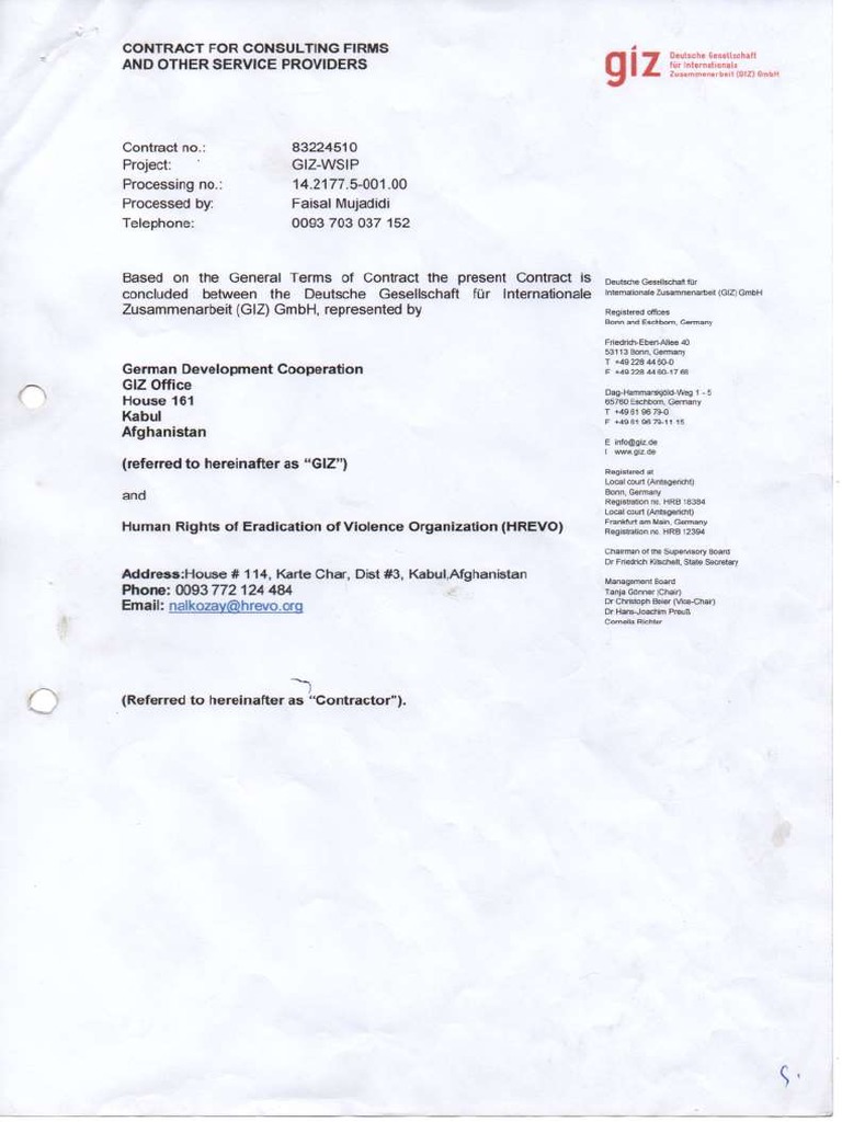 GIZ Contract On-2016 | PDF