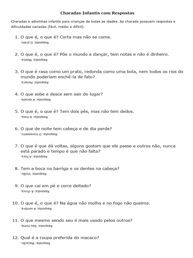 Charadas Infantis | Download grátis PDF | Cães