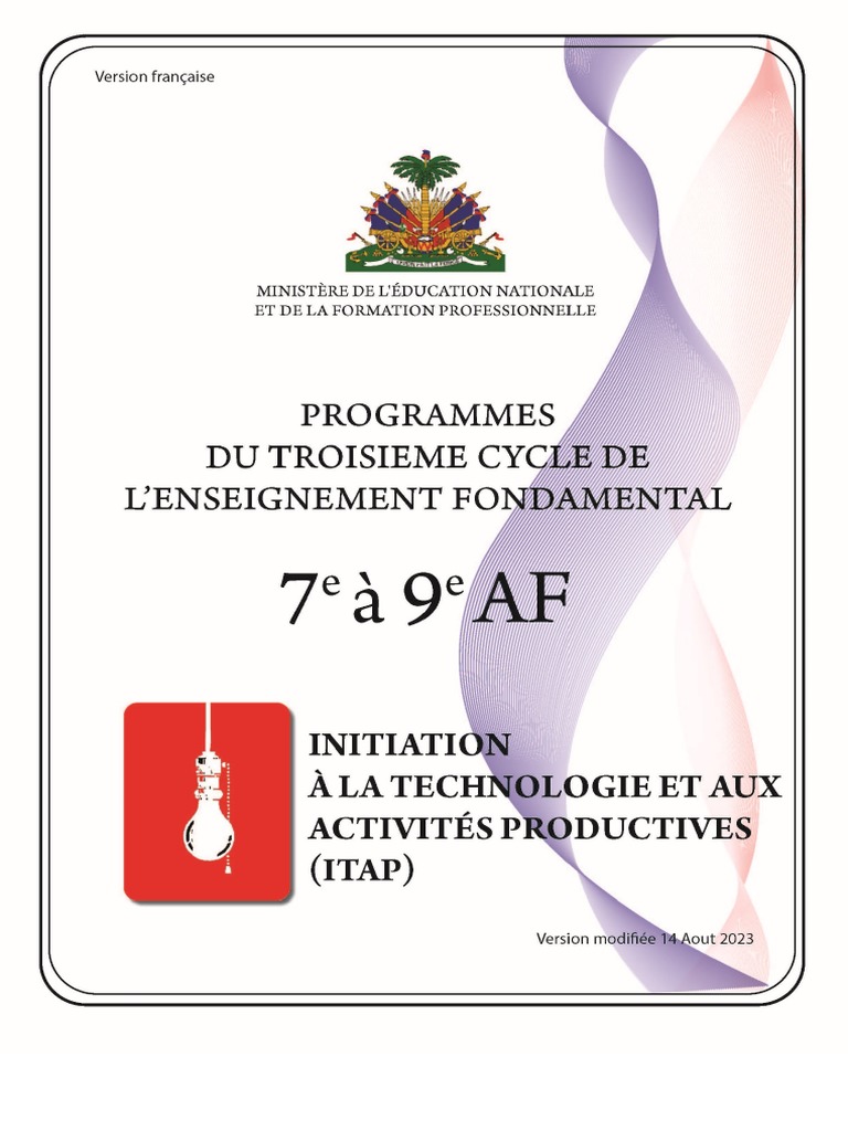 Menfp - Programme Itap 7e A 9e Af | PDF | Compétence (Ressources humaines) | Apprentissage