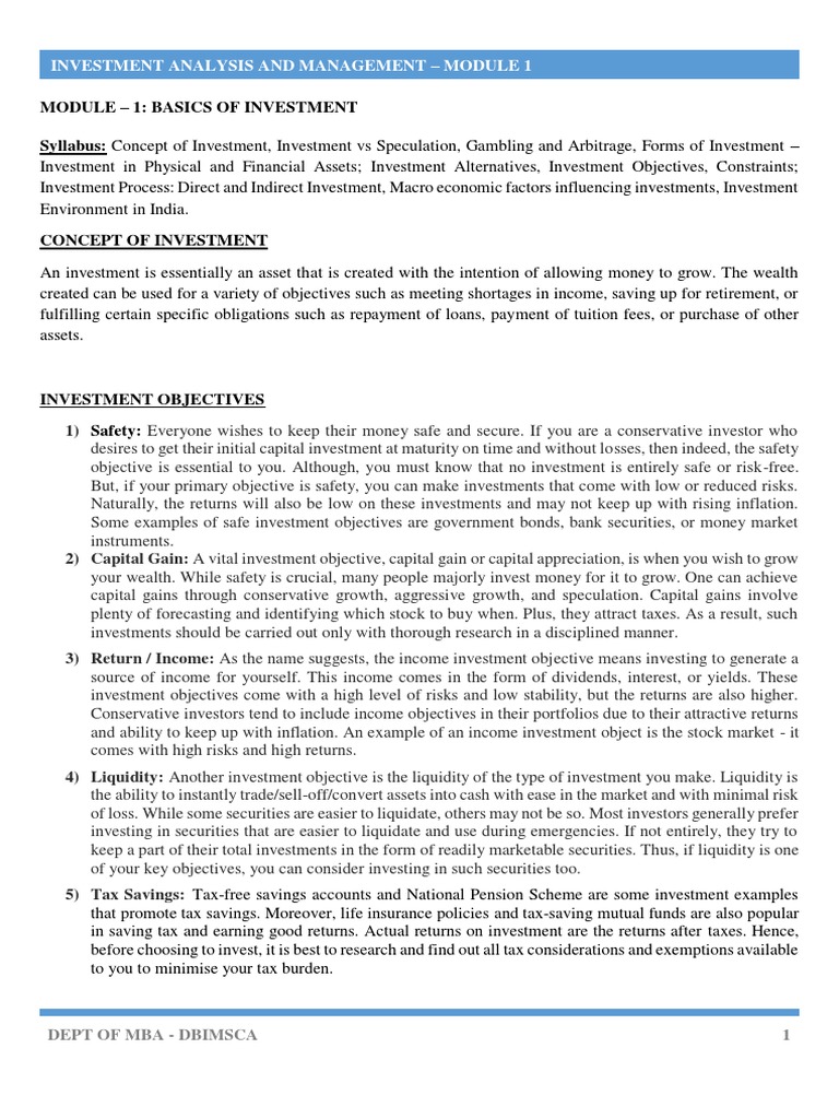 IAM - Module - 1 (Theory) | PDF | Investing | Market Liquidity