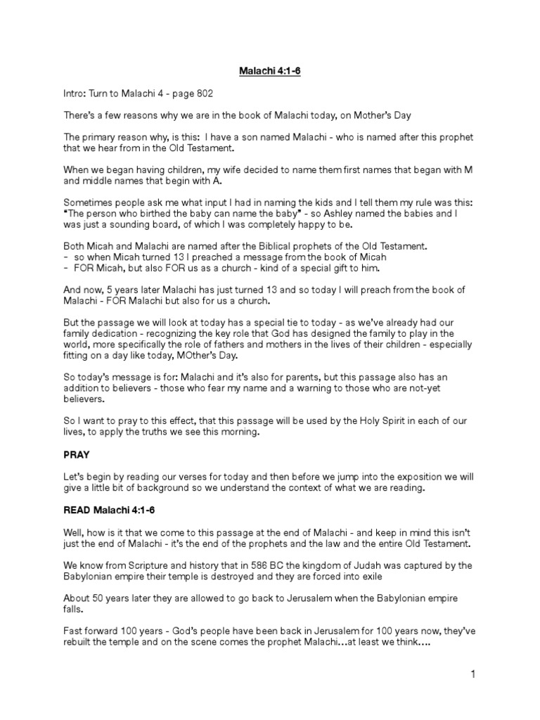 Sermon - Malachi Chapter 4 | PDF | Elijah | Prophets And Messengers In ...
