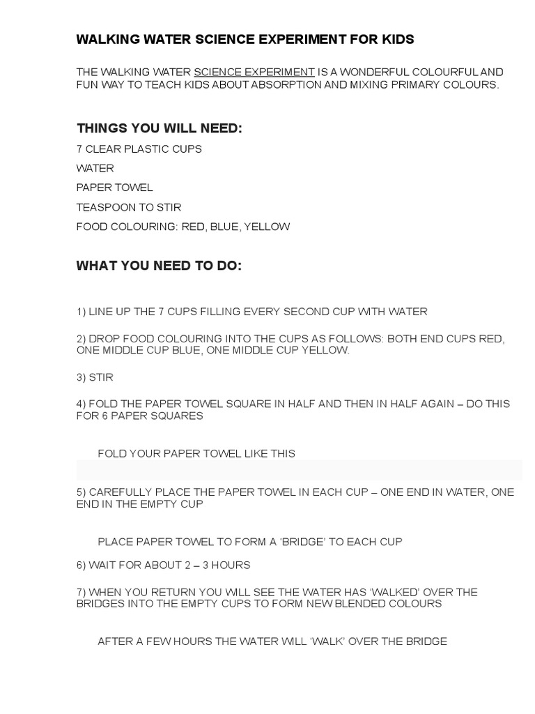 Walking Water Science Experiment For Kids | PDF