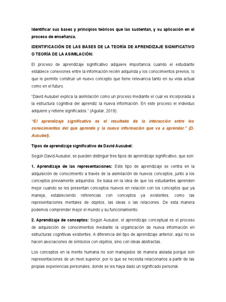 Teoría de Aprendizaje Significativo de David Ausubel | PDF ...