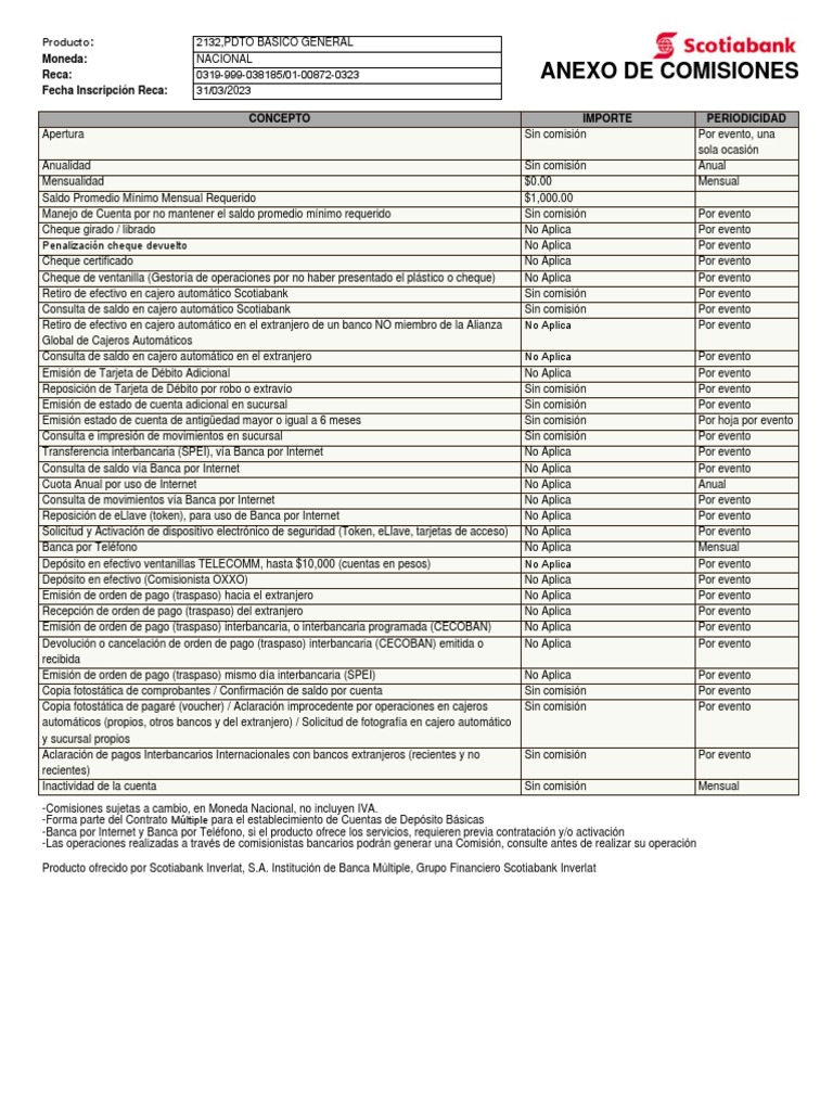 Tarifas y Comisiones Basica Pub Gral | PDF