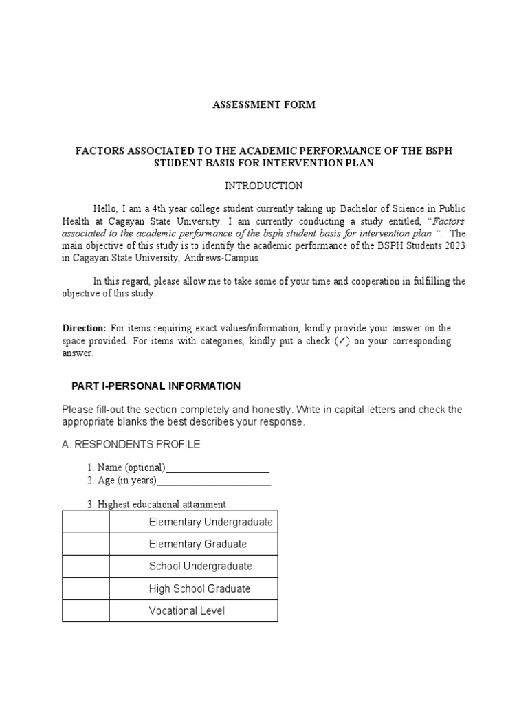 Academic Performance Survey for BSPH Students | PDF | Teachers | Learning