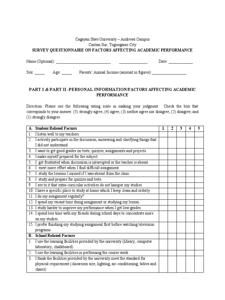 Survey on Academic Performance Factors | PDF | Career & Growth | Wellness