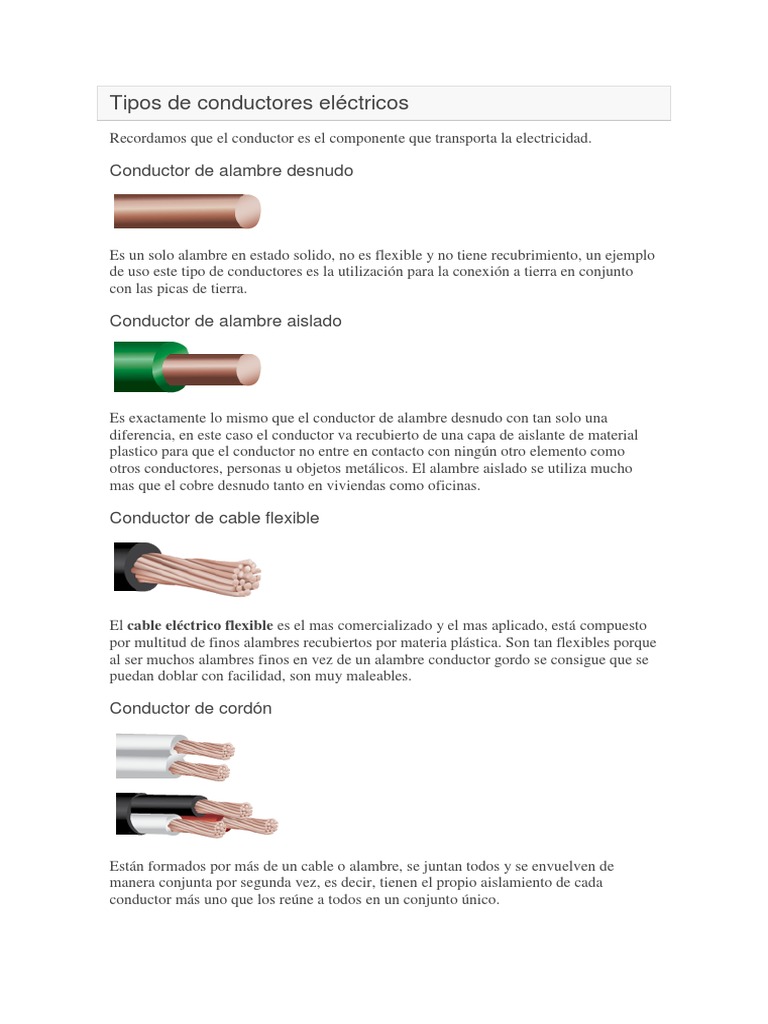 Tipos de Conductores Eléctricos PDF | PDF | Conductor electrico ...