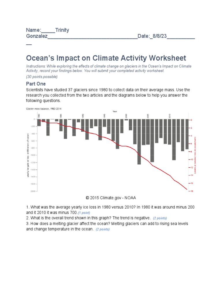Ocean's Climate Impact Worksheet | PDF | Oceans | Climate Change