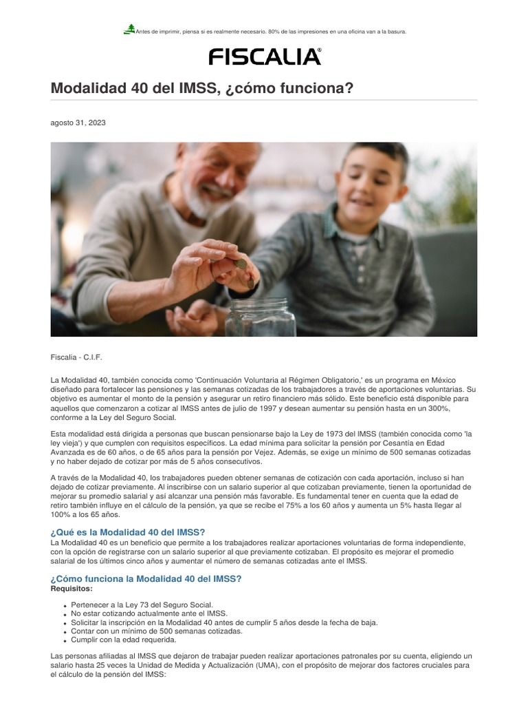 Modalidad 40 Del IMSS-como Funciona | PDF | Pensión | Salario